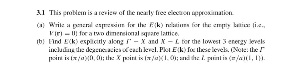 Solved 3.1 This problem is a review of the nearly free | Chegg.com