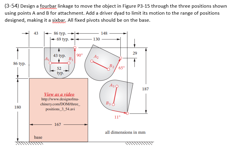 Solved (3-54) Design a fourbar linkage to move the object in | Chegg.com