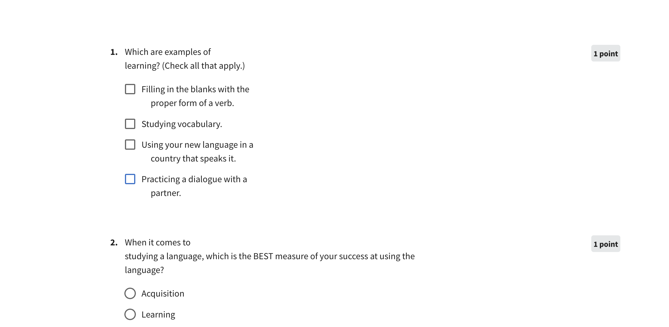 1. Which are examples of learning? (Check all that | Chegg.com