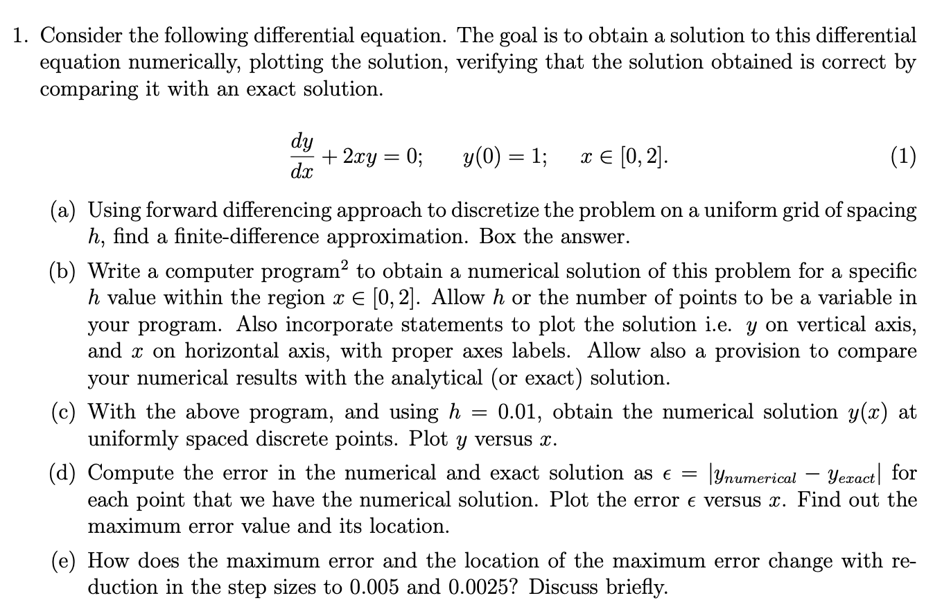 1. Consider the following differential equation. The | Chegg.com