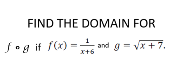 Solved FIND THE DOMAIN FOR 1 fog if f(x) and g = 1x + 7. X+6 | Chegg.com