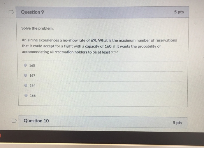 Solved D | Question 9 5 pts Solve the problem. An airline | Chegg.com Solved D | Question 9 5 pts Solve the problem. An airline | Chegg.com