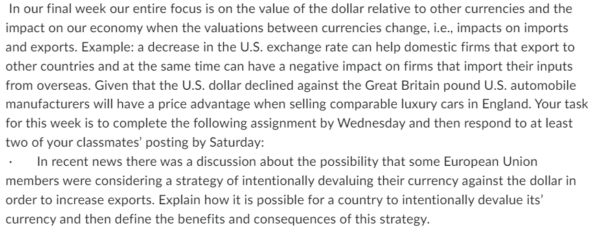Solved In our final week our entire focus is on the value of | Chegg.com