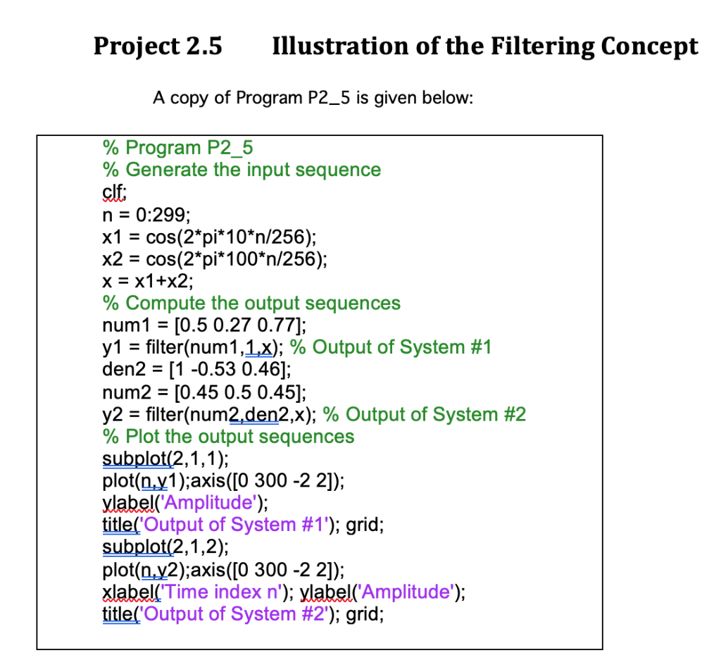 Solved Project 2.5 Illustration of the Filtering Concept A | Chegg.com