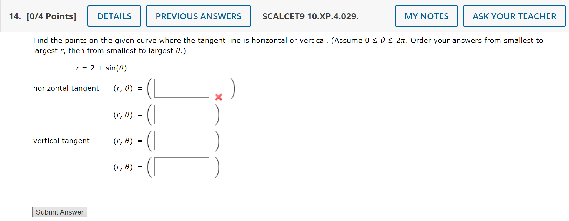 Solved 14. [0/4 Points] SCALCET9 10.XP.4.029. Find the | Chegg.com
