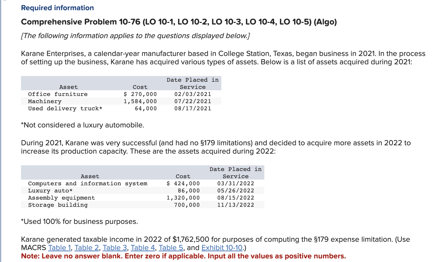 Solved Required information Comprehensive Problem 10-76 (LO | Chegg.com Solved Required information Comprehensive Problem 10-76 (LO | Chegg.com