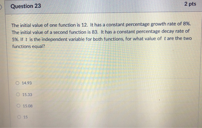 Solved 2 pts Question 23 The initial value of one function | Chegg.com