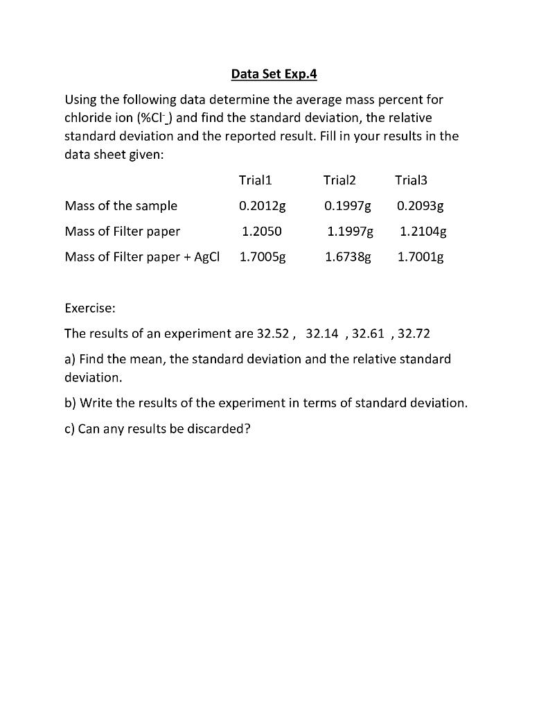 Solved CHEMY 101, Experiment 4 Gravimetric Determination of | Chegg.com