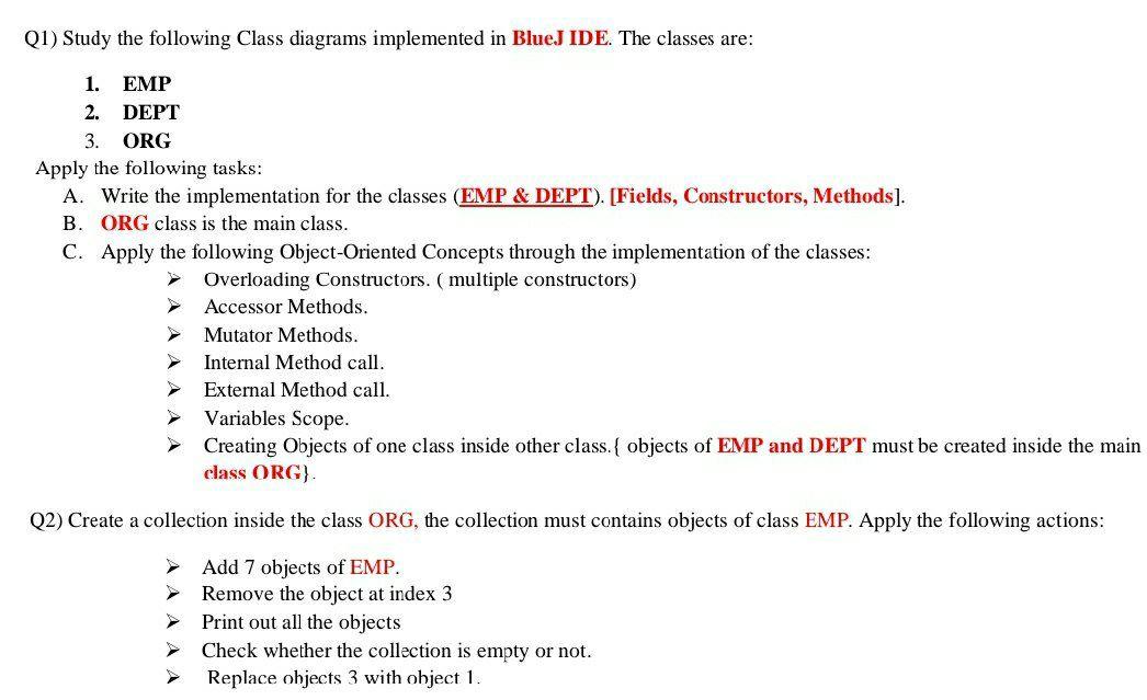 Solved Q1) Study the following Class diagrams implemented in | Chegg.com