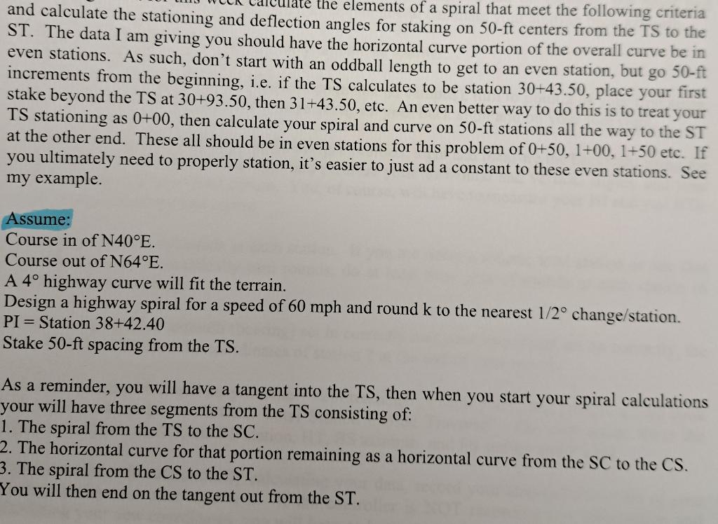 Solved and calculate the stationing and deflection angles | Chegg.com