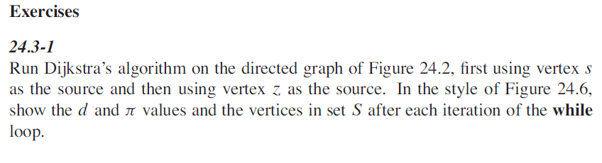Solved Exercises 24.3-1 Run Dijkstra's algorithm on the | Chegg.com