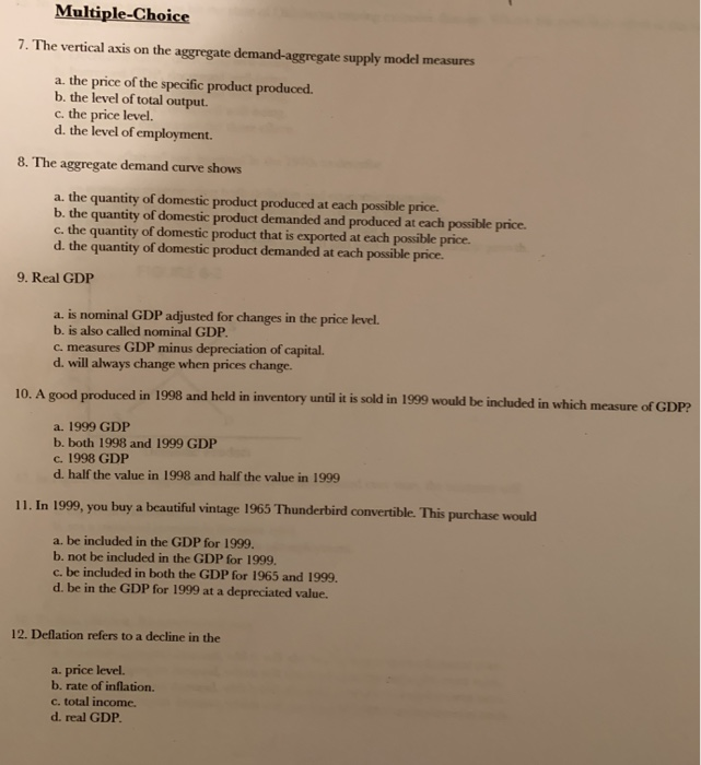 Solved Multiple-Choice 7. The vertical axis on the aggregate | Chegg.com