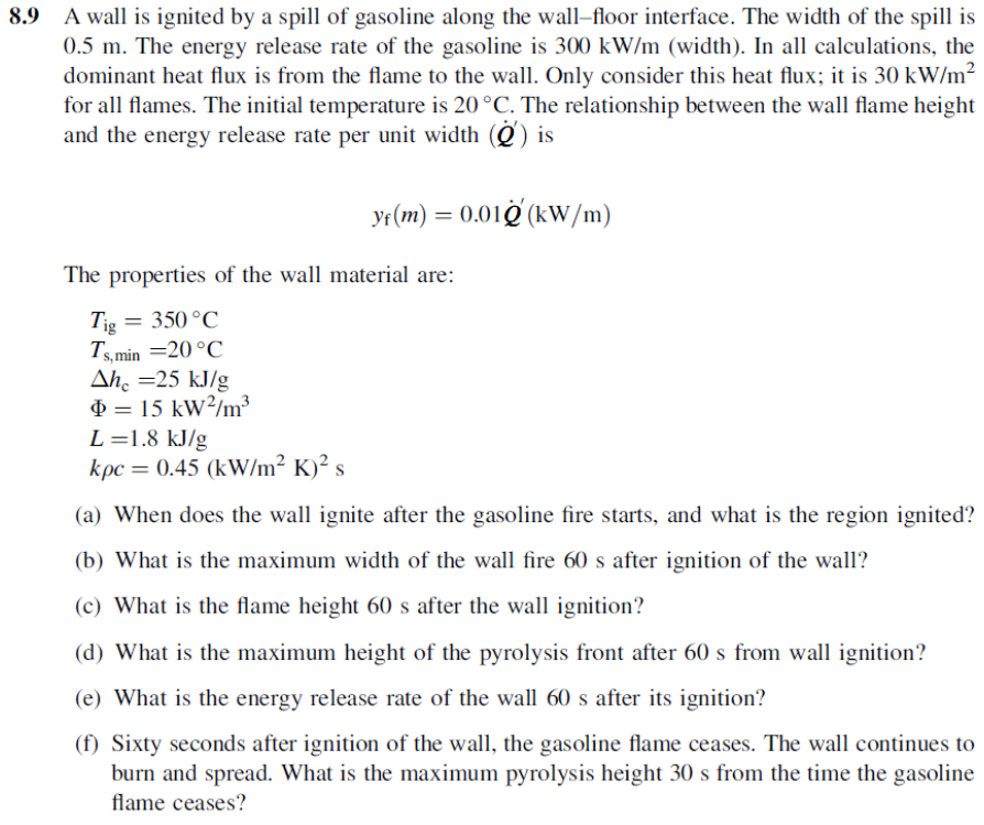 8.9 A wall is ignited by a spill of gasoline along | Chegg.com