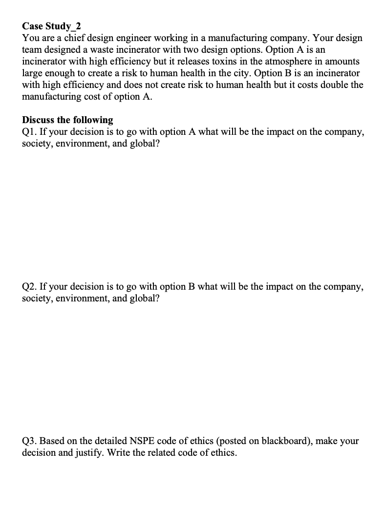 Solved Case Study_2 You are a chief design engineer working | Chegg.com