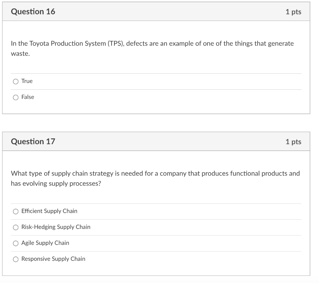 Solved Question 16 1 pts In the Toyota Production System | Chegg.com