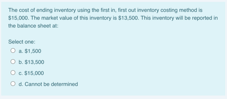 Solved The cost of ending inventory using the first in, | Chegg.com