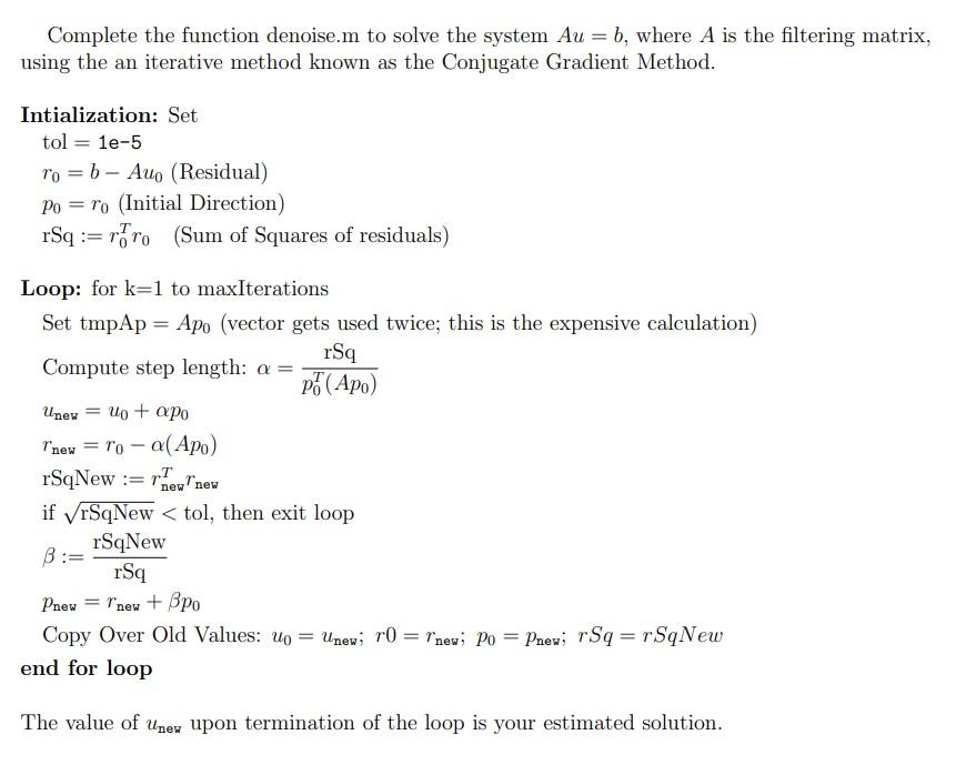 MATLAB Complete this denoise.m function | Chegg.com