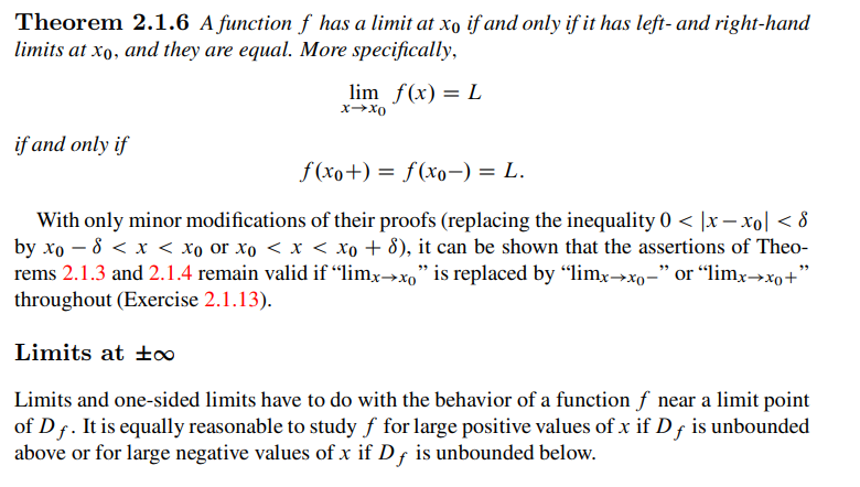 Solved Theorem 2.1.6 A function f has a limit at x0 if and | Chegg.com