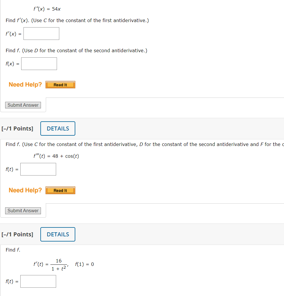 Solved f′′(x)=54x Find f′(x). (Use C for the constant of the | Chegg.com