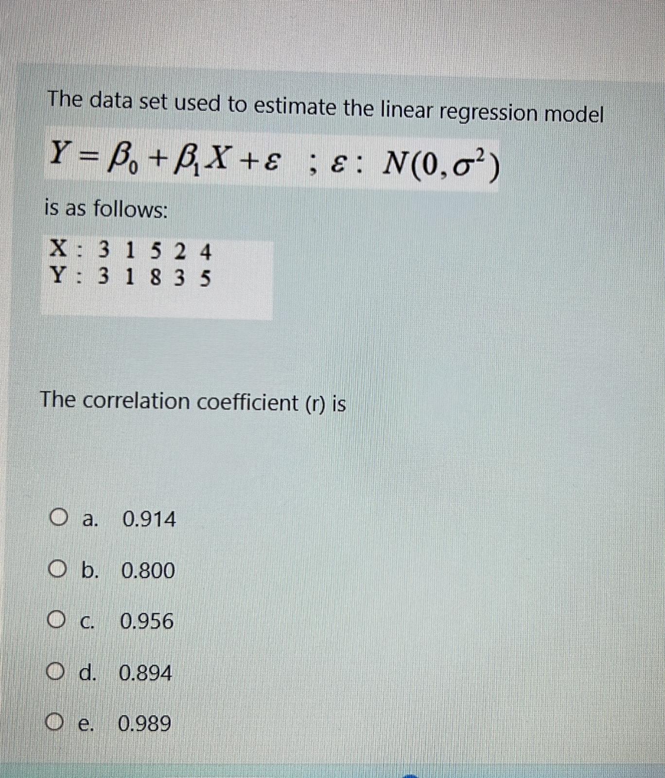 Solved The data set used to estimate the linear regression | Chegg.com