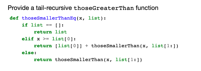 Solved Provide a tail-recursive thoseGreaterThan function | Chegg.com