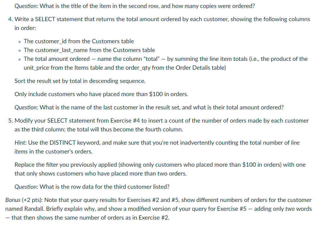 Solved For the following exercises, write a single SELECT | Chegg.com