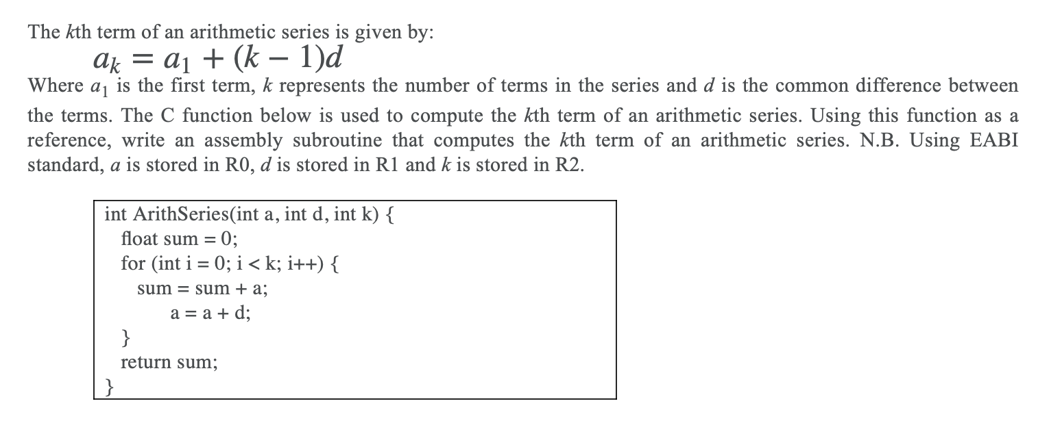 The kth term of an arithmetic series is given by: Ak | Chegg.com