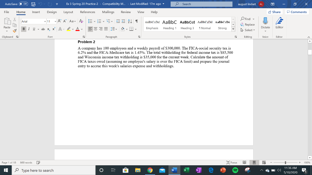 Solved AutoSave om F 2 0 Ex 3 Spring 20 Practice-2 - | Chegg.com