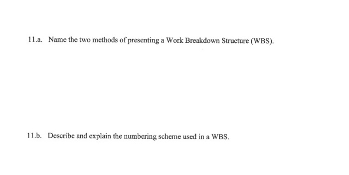 Solved Name the two methods of presenting a Work Breakdown | Chegg.com