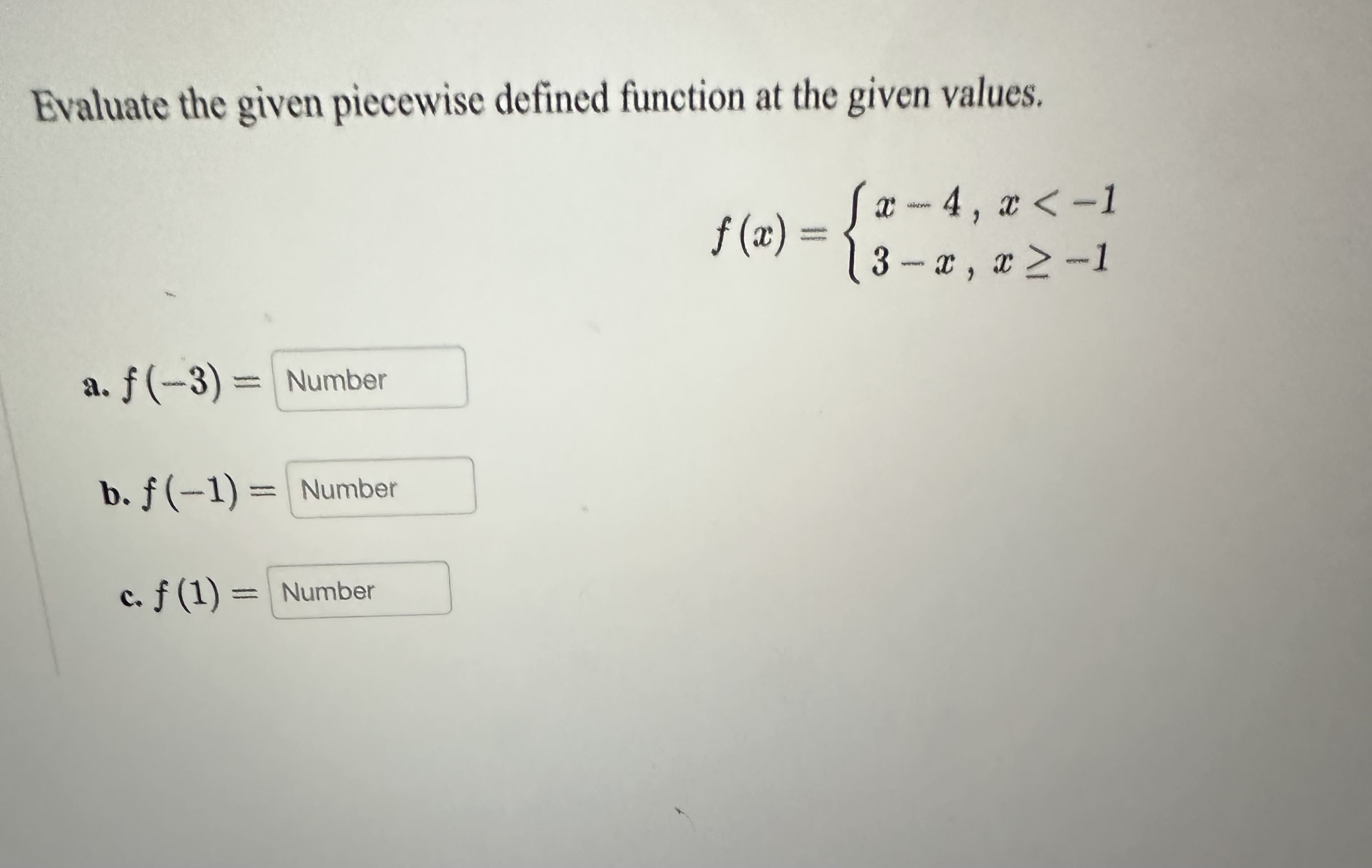 Solved Evaluate the given piecewise defined function at the | Chegg.com