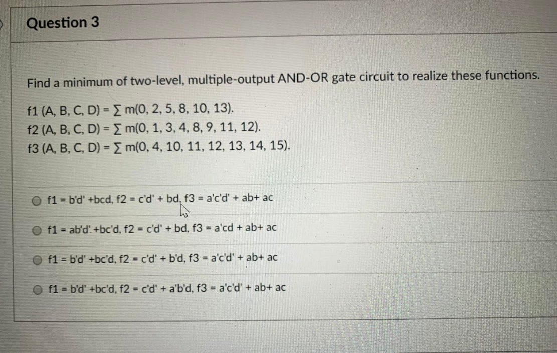 Solved Question 3 Find a minimum of two-level, | Chegg.com