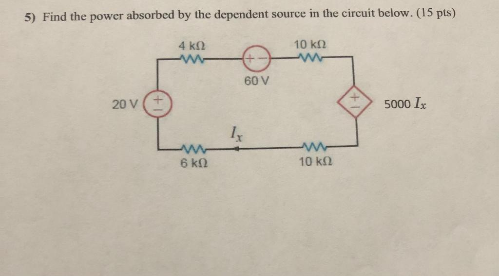 Solved 5) Find the power absorbed by the dependent source in | Chegg.com