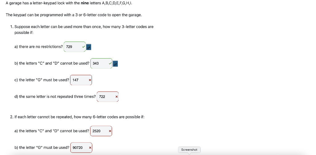 Solved A garage has a letter-keypad lock with the nine | Chegg.com