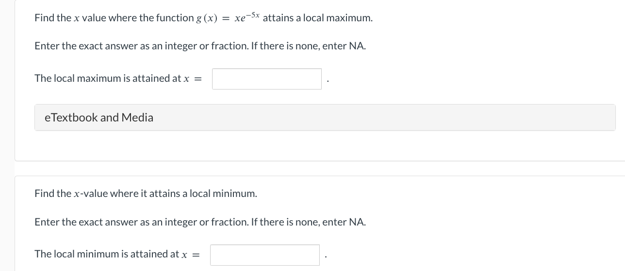 Solved Find the x ﻿value where the function g(x)=xe-5x | Chegg.com