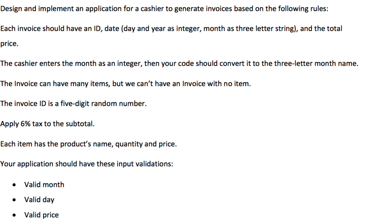 Solved Design and implement an application for a cashier to | Chegg.com