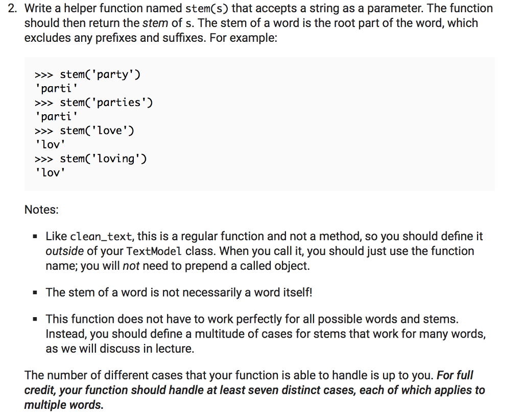 Solved 2 Write A Helper Function Named Stem S That Accepts
