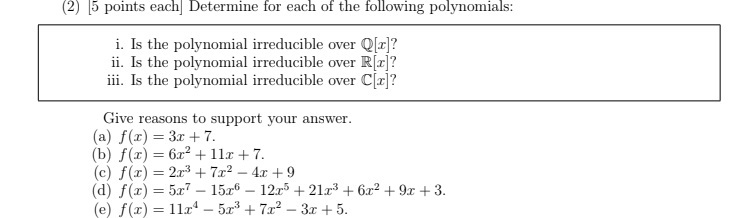 Solved (2) [5 ﻿points each] ﻿Determine for each of the | Chegg.com
