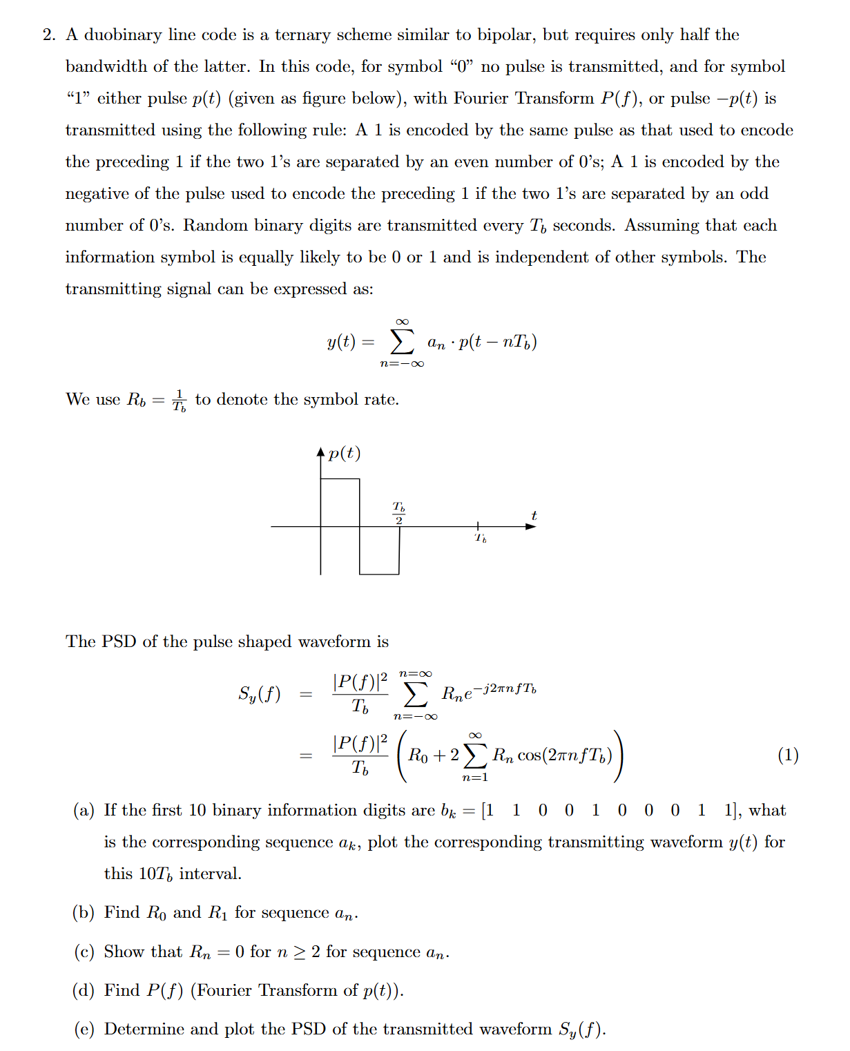 Solved A duobinary line code is ternary scheme similar to | Chegg.com