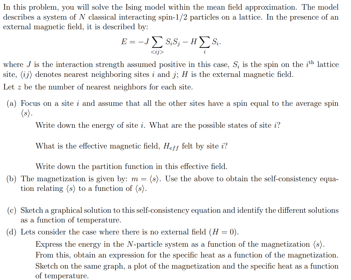 In this problem, you will solve the Ising model | Chegg.com