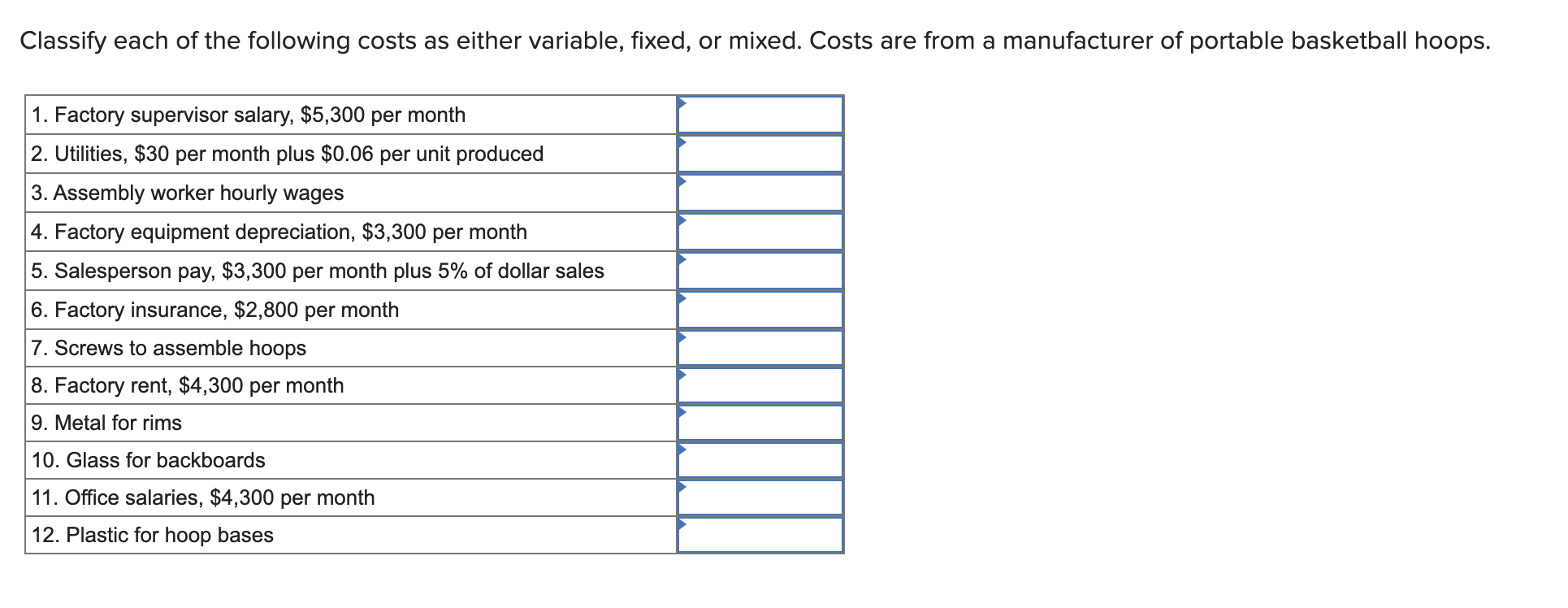 Solved Classify each of the following costs as either | Chegg.com
