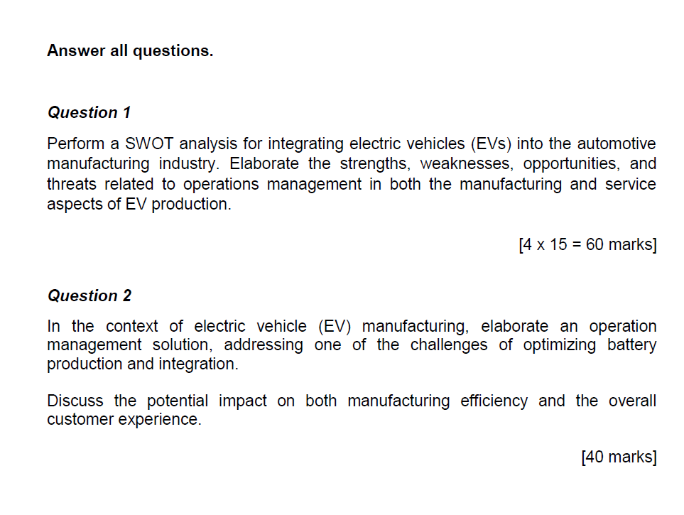 Solved Answer all questions. Question 1 Perform a SWOT | Chegg.com