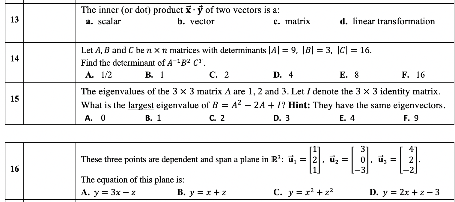 Solved 13 The inner (or dot) product x.ỹ of two vectors is | Chegg.com