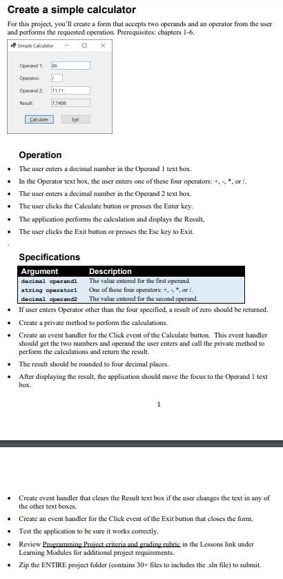 Solved Create A Simple Calculator For This Project You ll Chegg