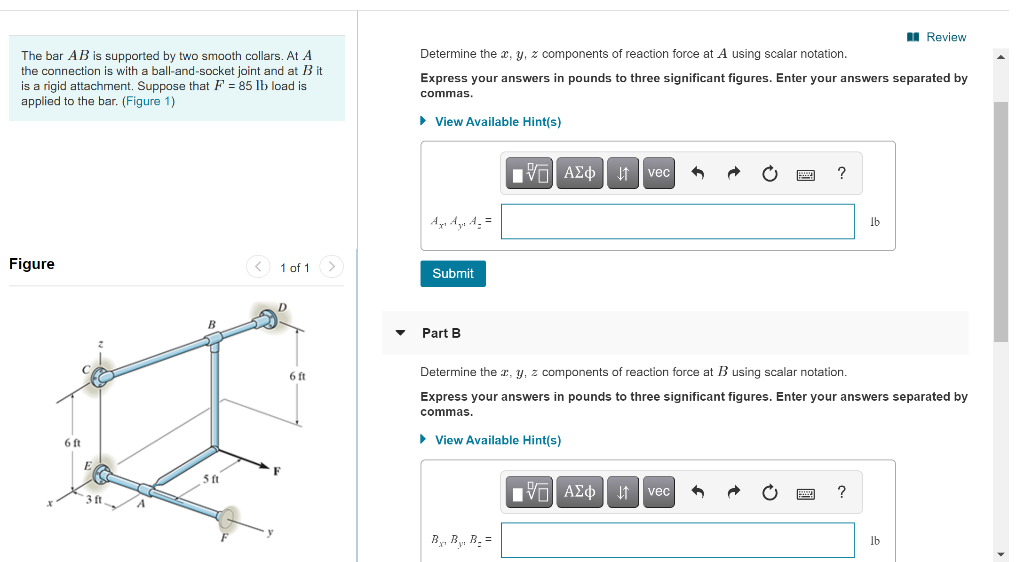 Solved The bar AB is supported by two smooth collars. At A | Chegg.com