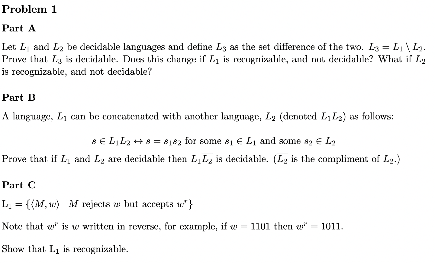 Part A Let L1 and L2 be decidable languages and | Chegg.com