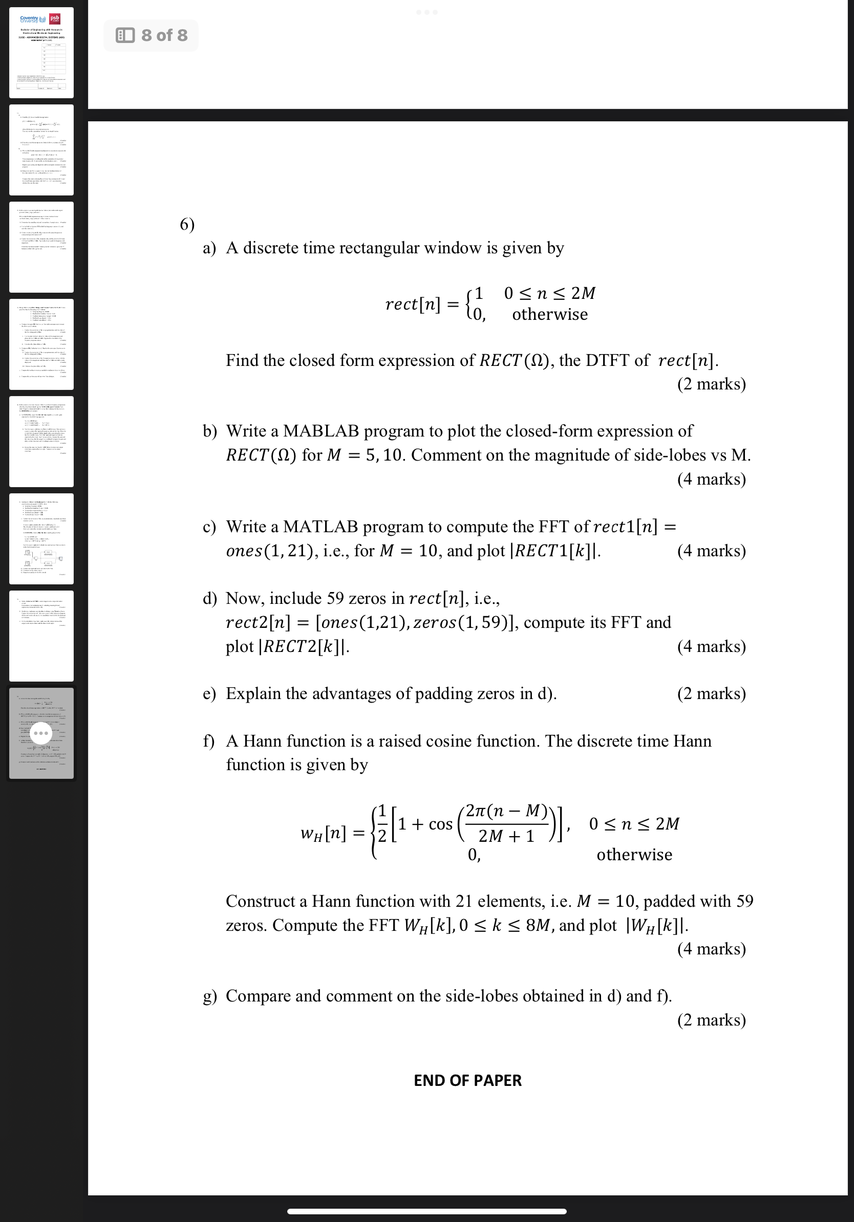 Solved A A Discrete Time Rectangular Window Is Given By