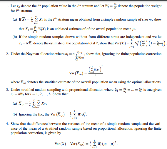 Solved 1. Let xil denote the ith population value in the lth | Chegg.com