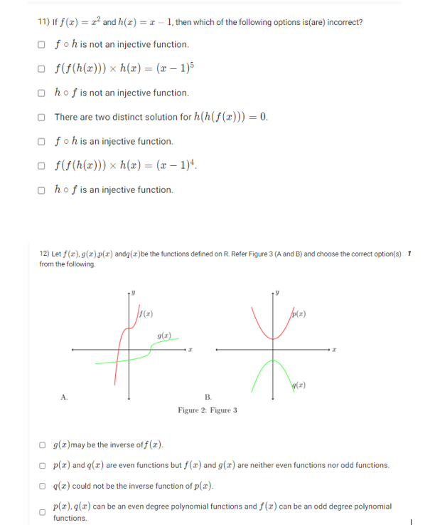 Solved 11) If f(x)=x2 and h(x)=x−1, then which of the | Chegg.com