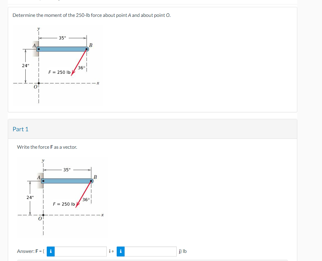 Solved Determine the moment of the 250 - ﻿lb force about | Chegg.com