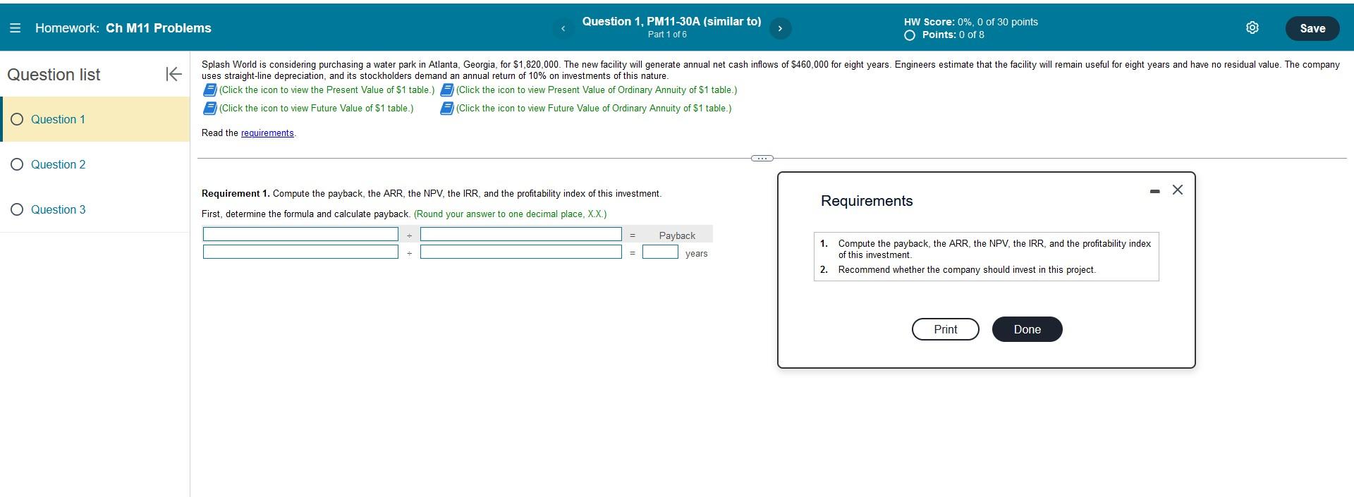 Solved Requirement 1. Compute the payback, the ARR, the NPV, | Chegg.com